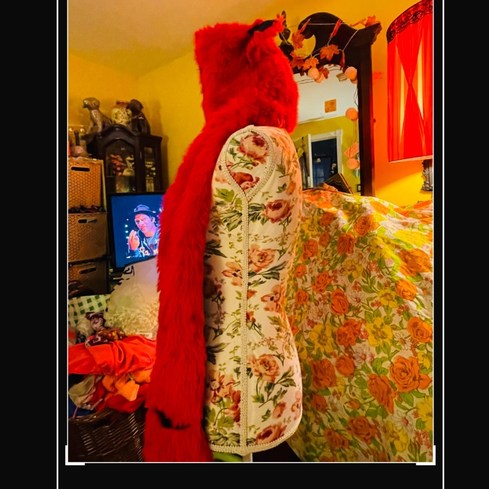 Faux Red Fox Fur Hat W/Hand Warmers - Gem